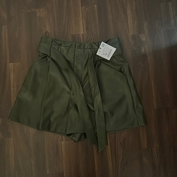 Zara | Shorts | Zara Leather Army Green Shorts | Poshmark